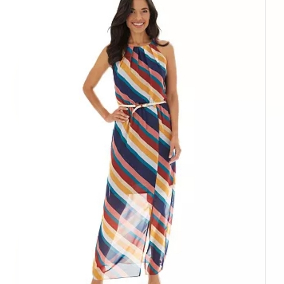 Kohl's | Dresses | Kohls Blue And Yellow Sleeveless Halter Maxi Dress ...